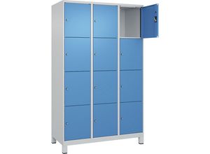 4068192016908 - 4er-Schließfachschrank Evolo PLUS 3 Abteile lichtgrau   lichtblau B 1200 mm 12 Fächer mit breiten Füßen Zylinderschloss kaiserkraft