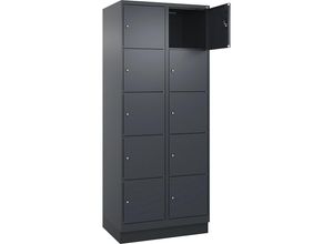4068192024552 - 5er-Schließfachschrank Evolo PLUS 2 Abteile grau B 800 mm 10 Fächer mit Bodensockel Zylinderschloss kaiserkraft