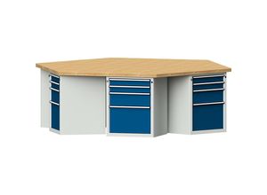 4014641168049 - Gruppen-Werkbank 6 Schränke je 4 Schubladen Buchemassivplatte ANKE