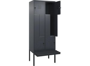 4067521114995 - Z-Spind Classic PLUS Sitzbank 2 Abteile grau B 800 mm Sicherheits-Drehriegel auskragend Kunststoff C+P