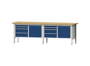 4014641006846 - Werkbank Breite 2800 mm Gestellbauweise 2 Türen 8 Schubladen mit Vollauszug Höhe 890 mm Buchemassivplatte ANKE