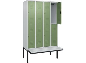 4066681802063 - Doppelstock-Spind Classic PLUS Sitzbank 4 Abteile lichtgrau   resedagrün B 1200 mm Zylinderschloss auskragend Kunststoff C+P