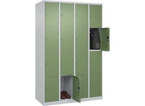 4067521353141 - 4er-Schließfachschrank Classic PLUS 4 Abteile lichtgrau   resedagrün B 1200 mm 16 Fächer mit Bodengleitern C+P