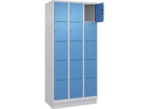 4068192025818 - 5er-Schließfachschrank Evolo PLUS 3 Abteile lichtgrau   lichtblau B 900 mm 15 Fächer mit Bodensockel Zylinderschloss kaiserkraft