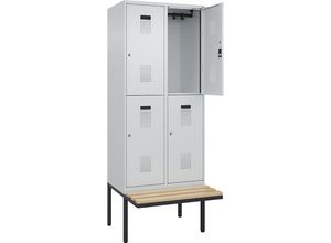 4068192282532 - Doppelstock-Spind Evolo PLUS Sitzbank 2 Abteile lichtgrau   lichtgrau B 800 mm Zylinderschloss mit auskragender Sitzbank Buche kaiserkraft