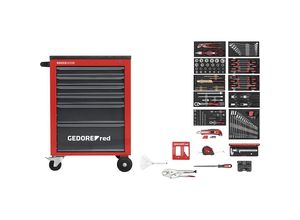 4060833016681 - GEDORE Werkstattwagen MECHANIC befüllt 6 Schubladen 166 Teile rot schwarz HxBxT 910 x 628 x 418 mm