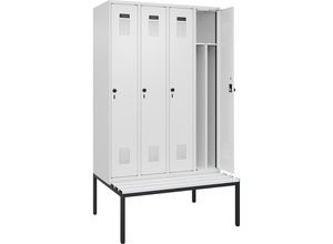 4068192373636 - Schwarz-Weiß-Spind Evolo PLUS Sitzbank schmal 4 Abteile Trennwand verkürzt weiß B 1200 mm Sicherheits-Drehriegel mit untergebauter Sitzbank Kunststoff kaiserkraft