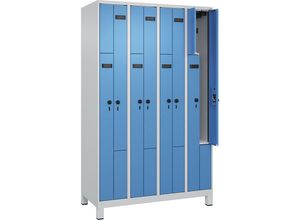 4068192565260 - Z-Spind Evolo PLUS 4 Abteile lichtgrau   lichtblau B 1200 mm 8 Fächer mit breiten Füßen Sicherheits-Drehriegel kaiserkraft
