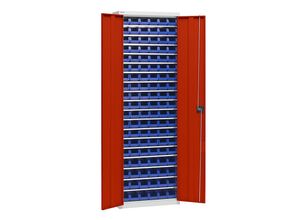 4061753277923 - eurokraft pro Materialschrank mit Lagerkästen Höhe 2000 mm 18 Fachböden lichtgrau   verkehrsrot