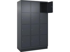 4068192026891 - 4er-Schließfachschrank Evolo PLUS 3 Abteile grau B 1200 mm 12 Fächer mit Bodensockel Zylinderschloss kaiserkraft
