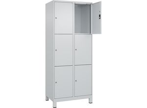 4068192014089 - 3er-Schließfachschrank Evolo PLUS 2 Abteile lichtgrau B 800 mm 6 Fächer mit breiten Füßen Zylinderschloss kaiserkraft