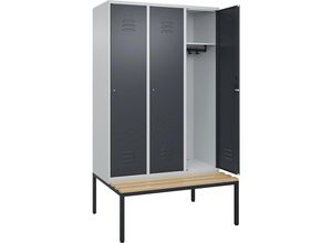 4066681828230 - Spind Classic PLUS Sitzbank 3 Abteile lichtgrau   grau B 1200 mm Zylinderschloss untergebaut Buche-Hartholz C+P