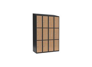 7042424833782 - 3er-Schließfachschrank Fydor 4 Abteile grau   Eiche B 1200 mm 4 Abteile schräge Dachform Vorhängeschloss kaiserkraft