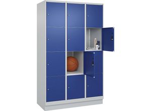 4066681684836 - 4er-Schließfachschrank Classic PLUS 3 Abteile lichtgrau   enzianblau B 1200 mm 12 Fächer mit Bodensockel C+P