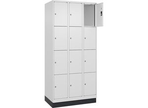 4068192025672 - 4er-Schließfachschrank Evolo PLUS 3 Abteile weiß B 900 mm 12 Fächer mit Bodensockel Zylinderschloss kaiserkraft