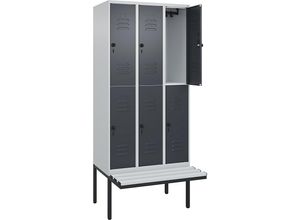4066681800885 - Doppelstock-Spind Classic PLUS Sitzbank 3 Abteile lichtgrau   grau B 900 mm Sicherheits-Drehriegel auskragend Kunststoff C+P