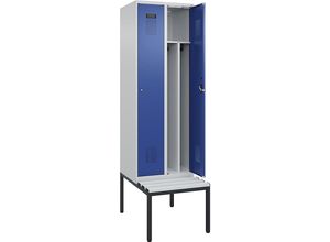 4068192388661 - Schwarz-Weiß-Spind Evolo PLUS Sitzbank schmal 2 Abteile Trennwand verkürzt lichtgrau   enzianblau B 600 mm Zylinderschloss mit untergebauter Sitzbank Kunststoff kaiserkraft