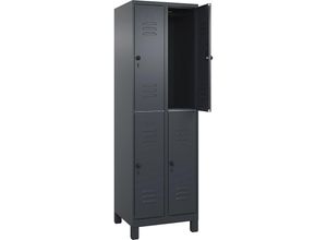 4066681620063 - Doppelstock-Spind Classic PLUS 2 Abteile grau HxB 1950 x 600 mm mit Füßen Drehriegel C+P