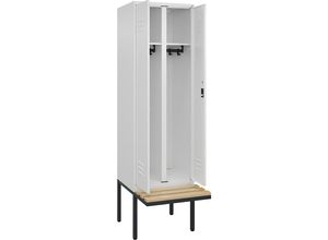 4066681818033 - Schwarz-Weiß-Spind Classic PLUS Sitzbank 1 Abteil verkehrsweiß B 600 mm Zylinderschloss auskragend Buche-Hartholz C+P