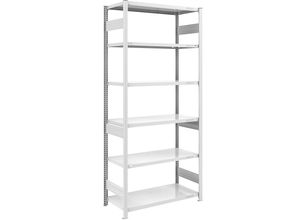 4250623789226 - Schwerlast-Steckregal grau beidseitig Regalhöhe 2500 mm 6 Böden Grundregal BxT 1000 x 600 mm hofe