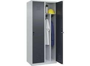 4067521328781 - Schwarz-Weiß-Spind Classic PLUS schmal 2 Abteile Trennwand verkürzt lichtgrau   grau B 800 mm mit Bodengleitern Drehriegel Trennwand mittig C+P
