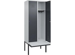 4066681786325 - Spind Classic PLUS Sitzbank 2 Abteile lichtgrau   grau B 800 mm Zylinderschloss auskragend Kunststoff C+P