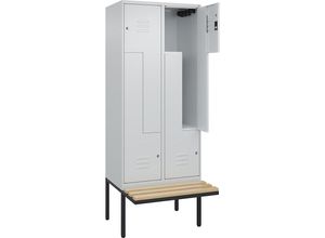 4067521114810 - Z-Spind Classic PLUS Sitzbank 2 Abteile lichtgrau B 800 mm Zylinderschloss auskragend Buche-Hartholz C+P