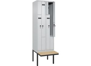4068192908111 - Z-Spind Evolo PLUS Sitzbank 2 Abteile lichtgrau   lichtgrau B 600 mm Sicherheits-Drehriegel mit auskragender Sitzbank Buche kaiserkraft