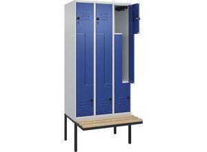 4067521115206 - Z-Spind Classic PLUS Sitzbank 3 Abteile lichtgrau   enzianblau B 900 mm Sicherheits-Drehriegel auskragend Buche-Hartholz C+P