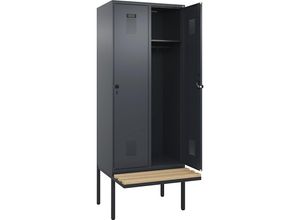 4068192200901 - Spind Evolo PLUS Sitzbank 2 Abteile grau B 800 mm Sicherheits-Drehriegel mit auskragender Sitzbank Buche kaiserkraft