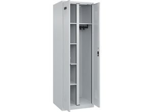 4067521997536 - Putzmittelspind Evolo PLUS 1 Abteil Trennwand mittig lichtgrau B 600 mm mit Bodengleitern Zylinderschloss kaiserkraft