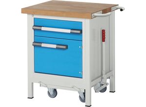 4061753038265 - eurokraft pro Fahr- und absenkbare Werkbank Gestellbauweise Serie 8000 1 Schublade 1 Tür Ablageboden BxT 750 x 700 mm