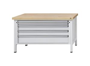 4014641405250 - Werkbank mit XL XXL-Schubladen Gestellbauweise Breite 1500 mm 5 Schubladen Buchemassivplatte Front lichtgrau ANKE
