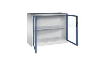 4064615244910 - Sichtfenster-Flügeltürschrank HxBxT 1000 x 1200 x 500 mm 1 Fachboden lichtgrau   fernblau C+P