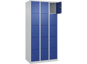 4068192006008 - 5er-Schließfachschrank Evolo PLUS 3 Abteile lichtgrau   enzianblau B 900 mm 15 Fächer mit Bodengleitern Zylinderschloss kaiserkraft