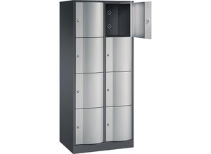 4025314026061 - C+P Schließfachschrank Resisto H1950xB772xT540 Korpus Schwarzgrau Türen Weißaluminium 2 Abteile 8 Fächer