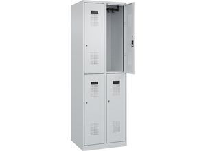 4067521995822 - Doppelstock-Spind Evolo PLUS 2 Abteile lichtgrau B 600 mm mit Bodengleitern Zylinderschloss C+P