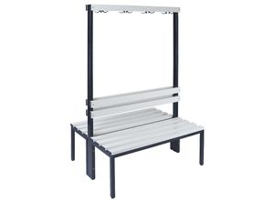 4250618238371 - Garderobenbank zweiseitig Länge 1000 mm PVC-Leisten 2 x 4 Doppelhaken grau