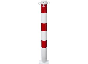 4250384712747 - Absperrpfosten Ø 76 mm weiß   rot zum Aufdübeln mit 2 Ösen Schake