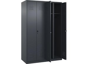 4067521331255 - Schwarz-Weiß-Spind Classic PLUS 2 Abteile grau HxB 1850 x 1200 mm mit Bodengleitern Drehriegel C+P
