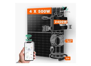 9506238586312 - 2000W Balkonkraftwerk Set 4 Module - 500W bifaziale Solarmodule + 2400W Wechselrichter - WiFi - VDE zertifiziert - Plug & Play