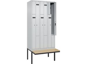 4068192976479 - Z-Spind Evolo PLUS Sitzbank 3 Abteile lichtgrau   lichtgrau B 900 mm Zylinderschloss mit auskragender Sitzbank Buche kaiserkraft