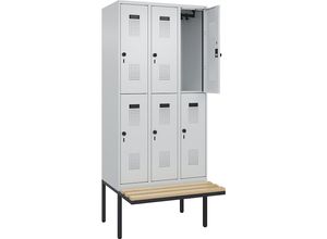 4068192197324 - Doppelstock-Spind Evolo PLUS Sitzbank 3 Abteile lichtgrau   lichtgrau B 900 mm Sicherheits-Drehriegel mit auskragender Sitzbank Buche kaiserkraft