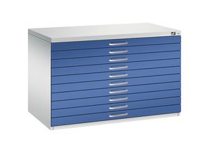 4067521473719 - Zeichnungsschrank DIN A1 10 Schubladen Höhe 760 mm lichtgrau   enzianblau C+P