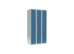 7042423058223 - Spind Fydor 3 Abteile lichtgrau   brillantblau B 900 mm 3 Abteile flache Dachform Vorhängeschloss kaiserkraft