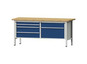 4014641016401 - Werkbänke 2000 mm breit Gestellbauweise 6 Schubladen Buchemassivplatte Höhe 890 mm ANKE