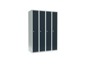 7042423059206 - Spind Fydor 4 Abteile lichtgrau   grau B 1200 mm 4 Abteile flache Dachform Vorhängeschloss kaiserkraft