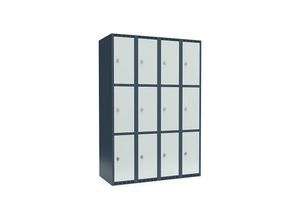 7042424817201 - 3er-Schließfachschrank Fydor 4 Abteile blaugrau   lichtgrau B 1200 mm 4 Abteile flache Dachform Vorhängeschloss kaiserkraft