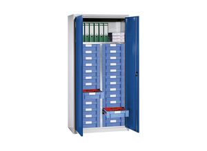 4061753277404 - eurokraft pro Material- und Schubladenschrank 1 Fachboden 26 Schubladen lichtgrau RAL 7035   enzianblau RAL 5010