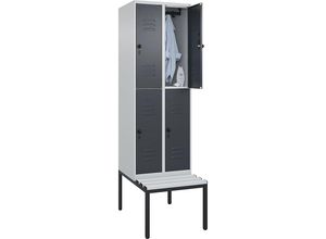 4066681805699 - Doppelstock-Spind Classic PLUS Sitzbank 2 Abteile lichtgrau   grau B 600 mm Sicherheits-Drehriegel untergebaut Kunststoff C+P